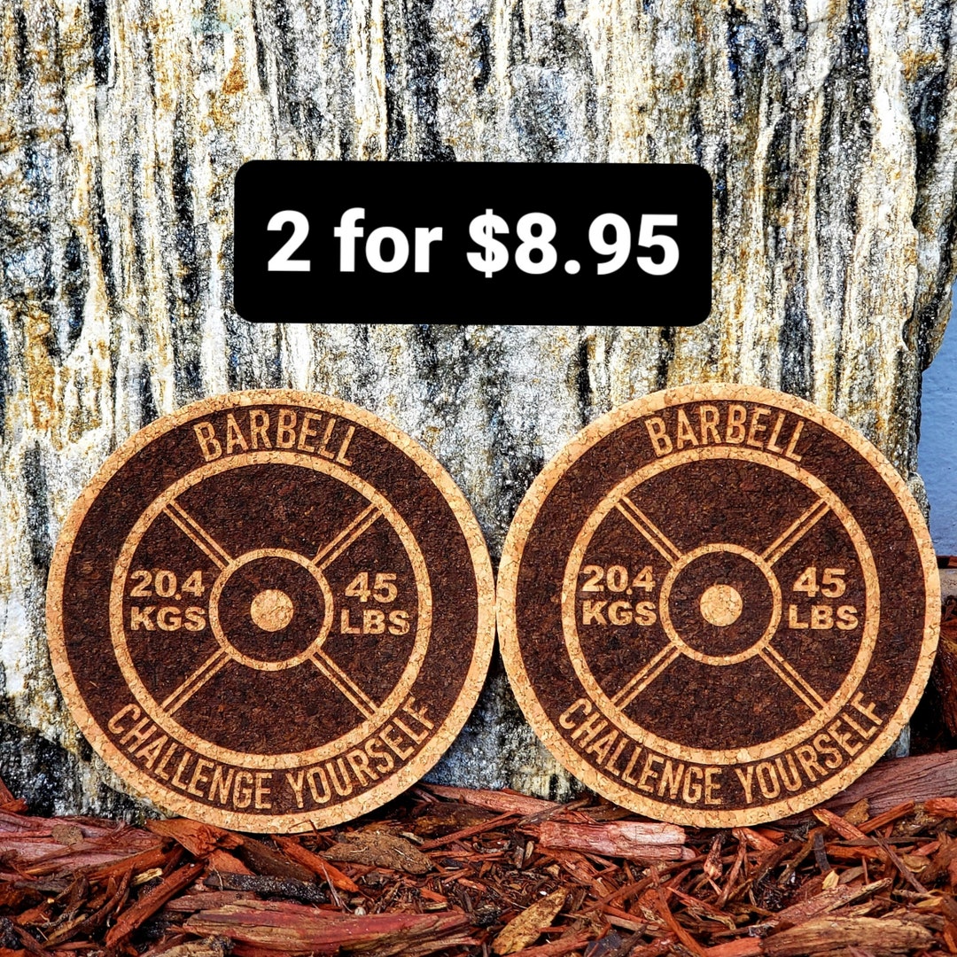 Laser Engraved Coasters / Weight Plates / Set of 2 / Cork Coasters ...