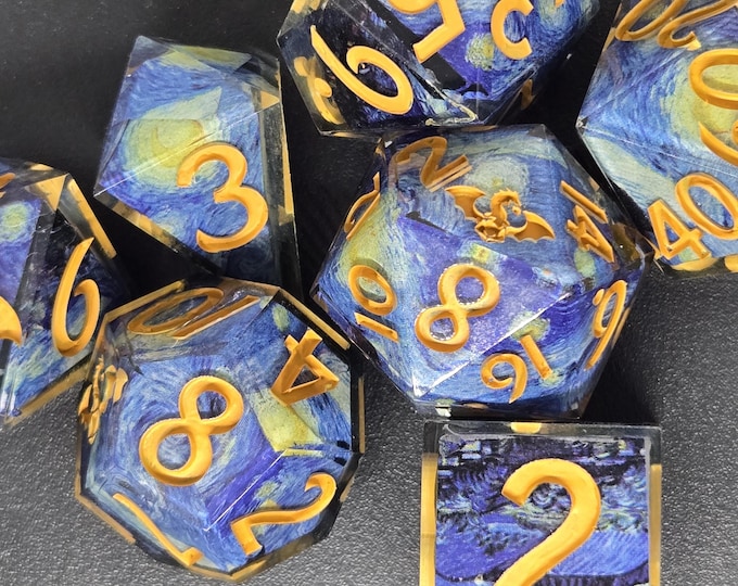 Hand Painted Van Gogh Polyhedral Dice for D&D and TTRPG - Etsy