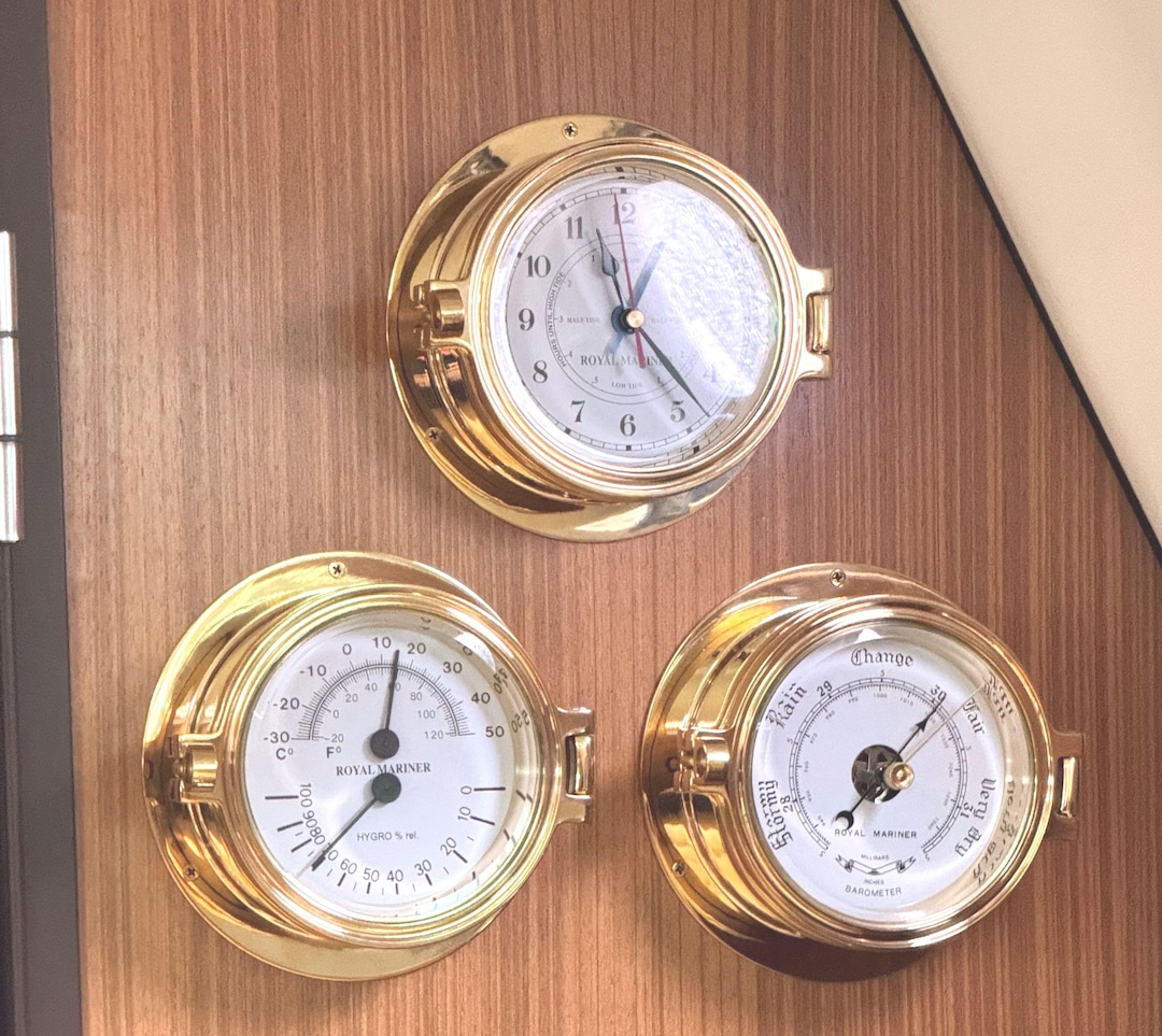 7.2lb, 5.5in Diam. Quiet Tide and Time Clock Barometer Thermometer ...