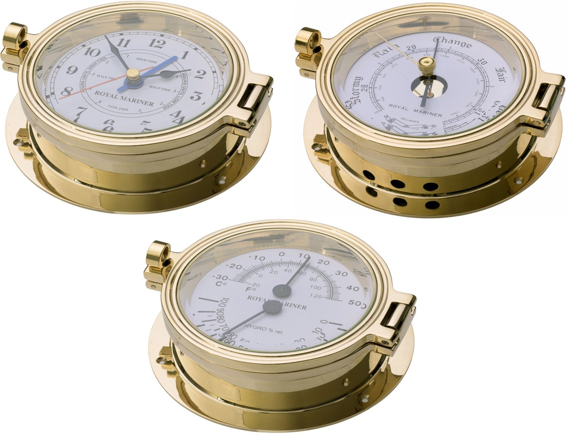 7.2lb, 5.5in Diam. Quiet Tide and Time Clock Barometer Thermometer ...