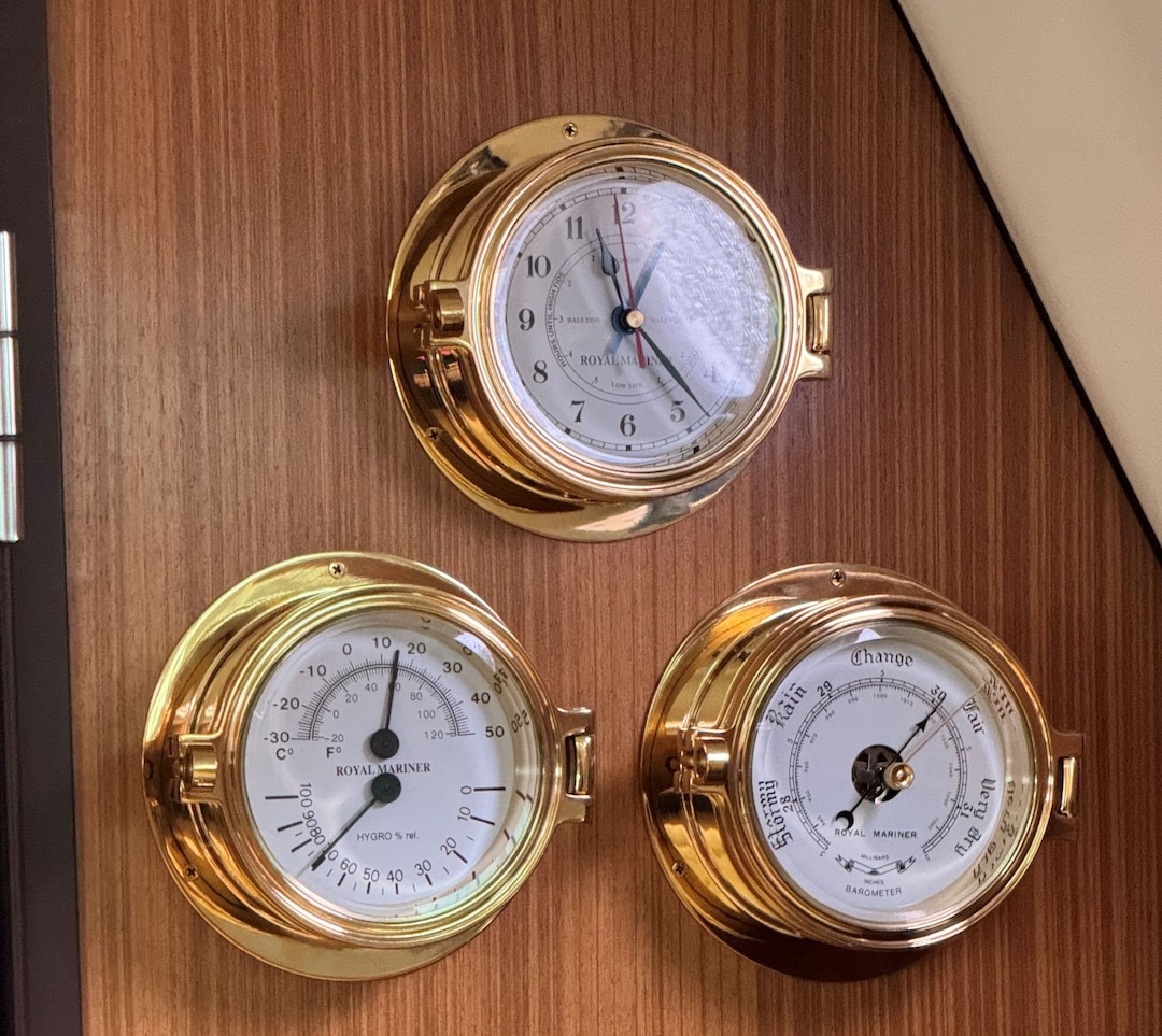 7.2lb, 5.5in Diam. Quiet Tide and Time Clock Barometer Thermometer ...