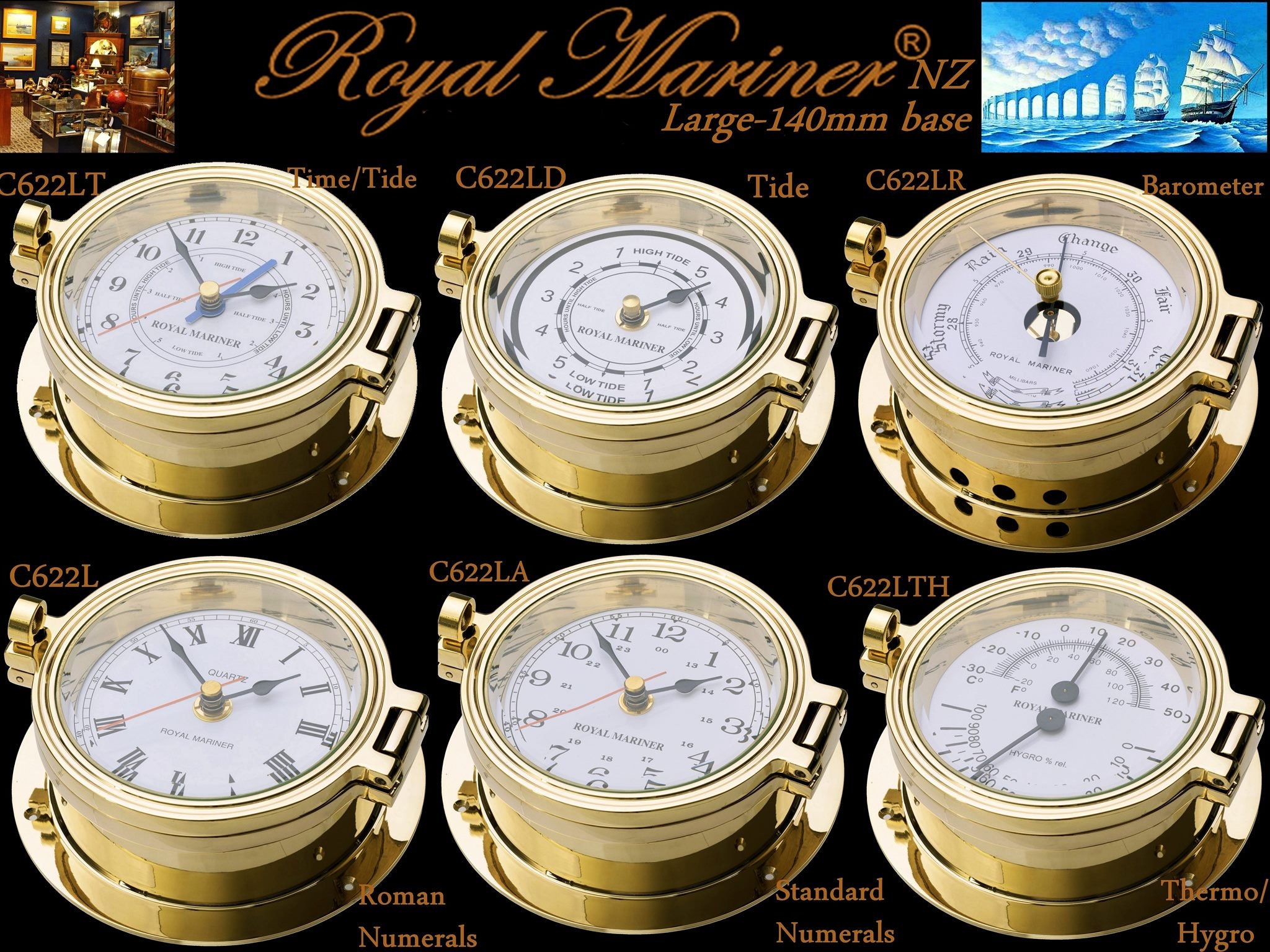 7.2lb, 5.5in Diam. Quiet Tide and Time Clock Barometer Thermometer ...