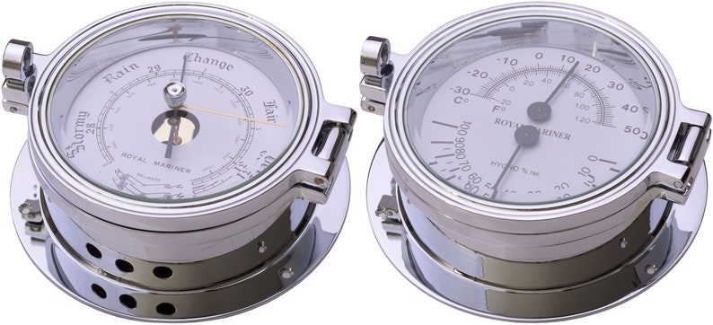 Barometer Thermometer Hygrometer 4.56in 3.2lb 1460gm 116mm Heavy Chrome ...