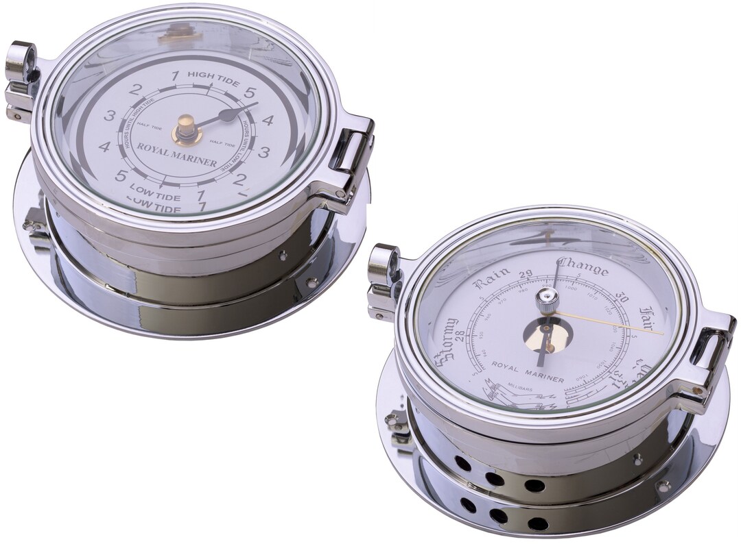 Quiet Tide Clock Barometer 3.9lb 1750gm 116mm 4.56in Ea Heavy Chrome ...