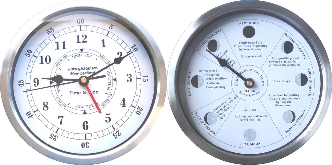 Matching Tide and Moon Phase Clock Set: Stainless Steel Wall Clocks - Etsy