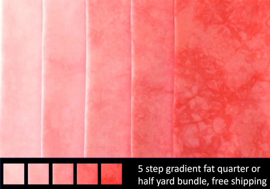 Salmon Pink to Coral Gradient of Hand Dyed Quilt Cotton, 5 Step Bundle ...
