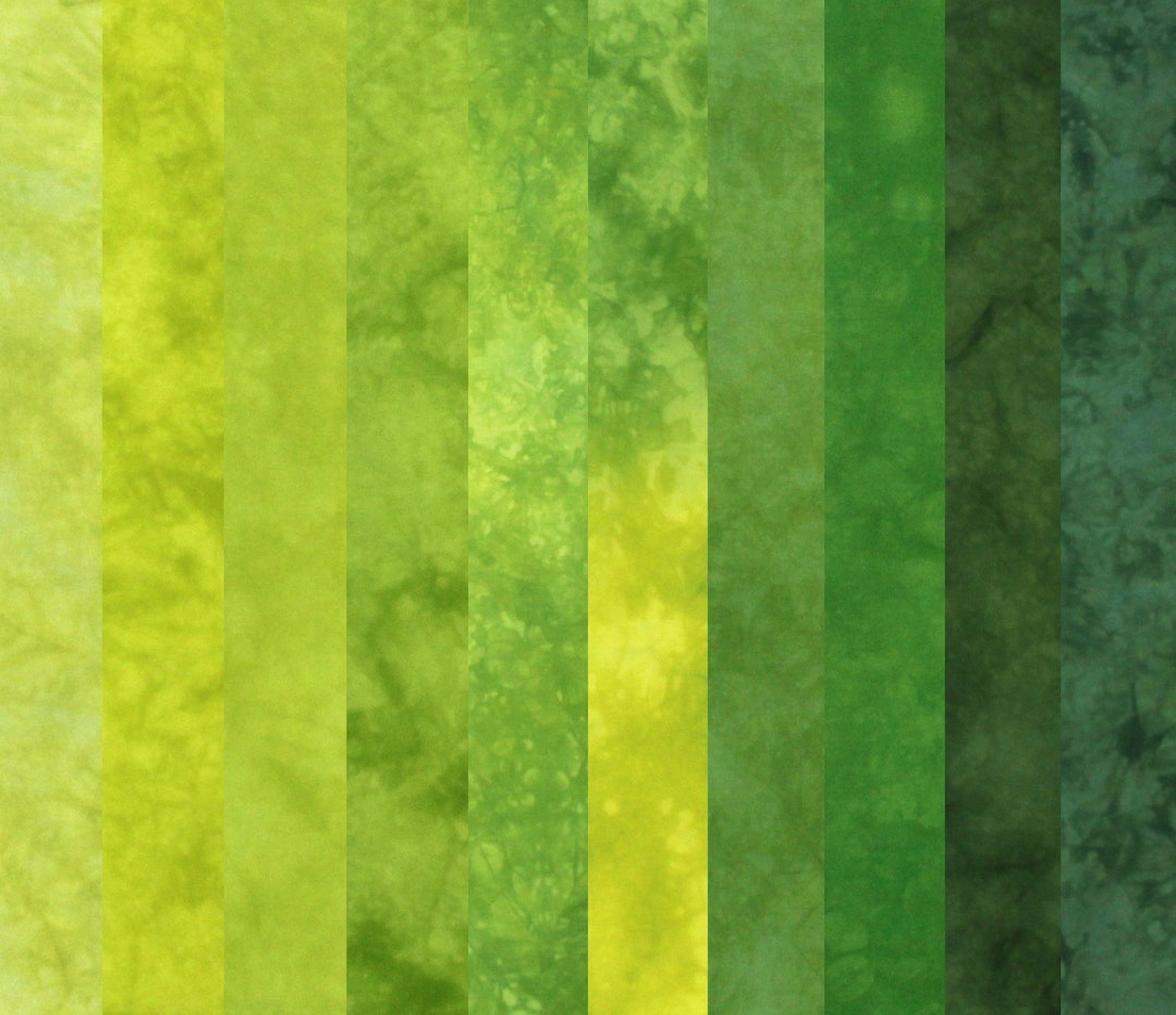Yellow Green Stash Builder Fabric Bundle of Hand Dyed Quilt Cotton, 10 Fat Eighths 9x20 Inches ...