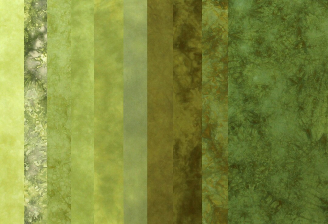 Olive Green Stash Builder Fabric Bundle of Hand Dyed Quilt Cotton, 10 ...