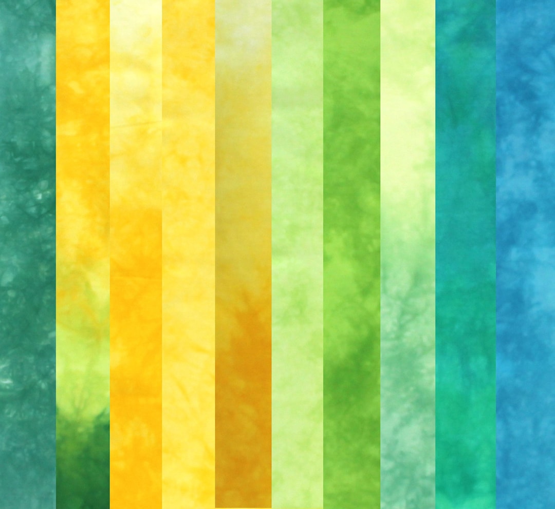Yellow Green Blue Stash Builder Fabric Bundle of Hand Dyed Quilt Cotton ...