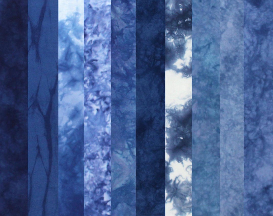 Blue Stash Builder Fabric Bundle of Hand Dyed Quilt Cotton, 10 Fat ...