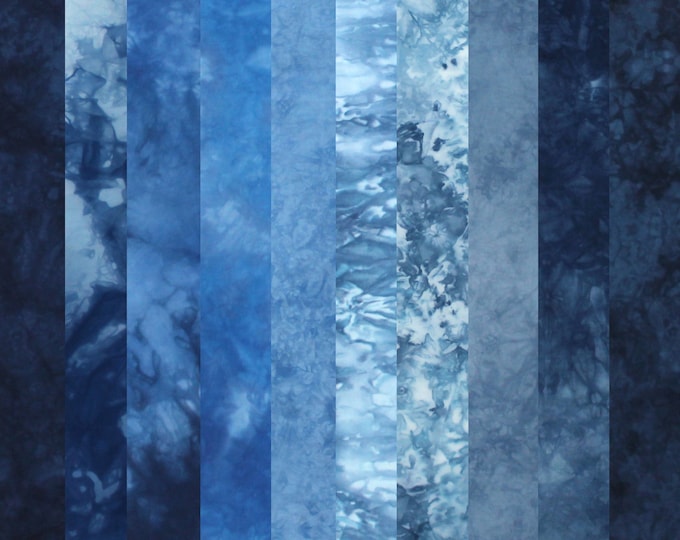 Blue Stash Builder Fabric Bundle of Hand Dyed Quilt Cotton, 10 Fat ...