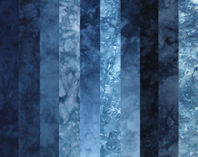 Deep Blue Stash Builder Fabric Bundle of Hand Dyed Quilt Cotton, 10 Fat ...