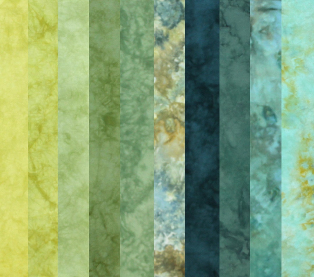 Shades of Green to Teal Stash Builder Fabric Bundle of Hand Dyed Quilt ...