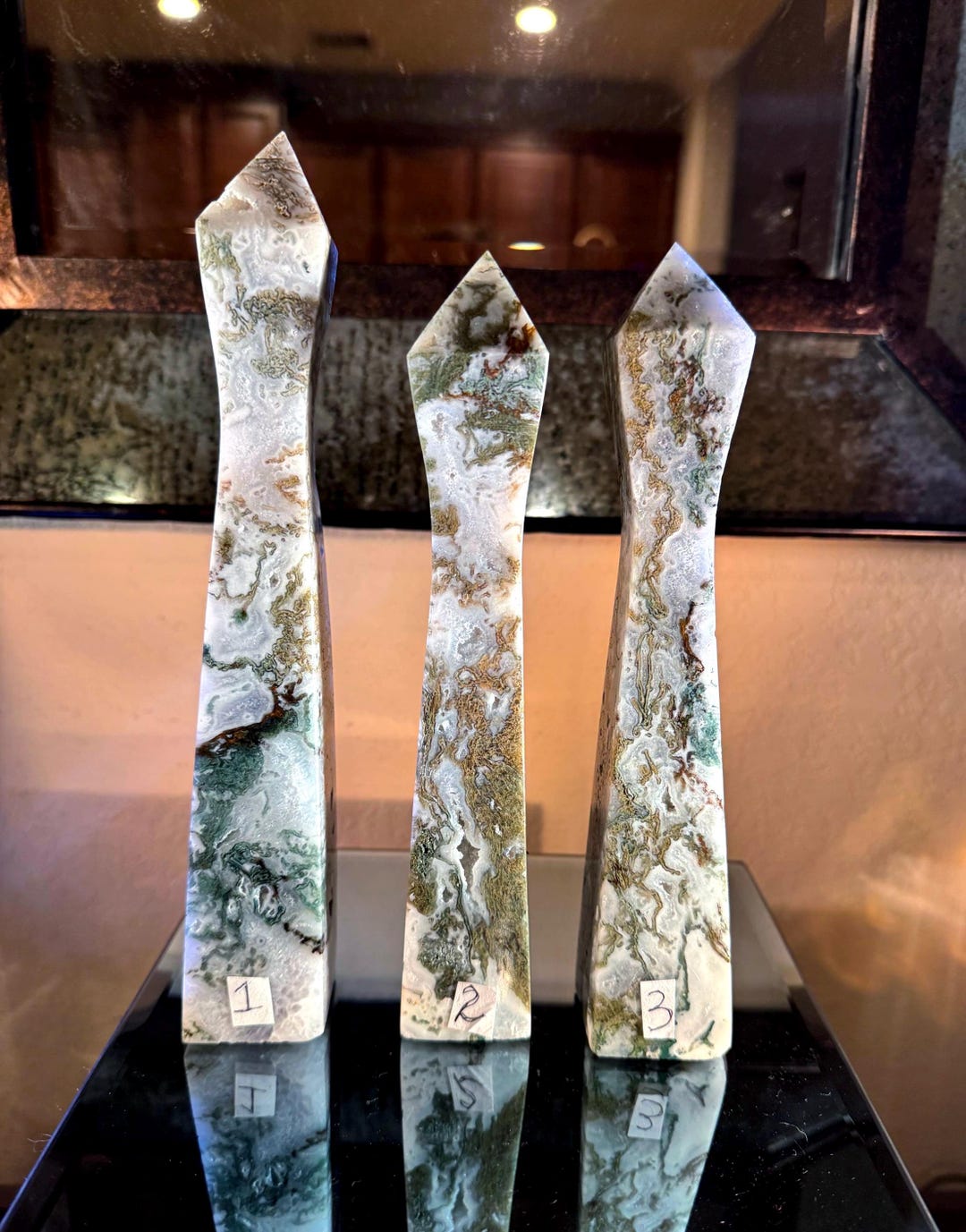 Tall Moss Agate Obelisk Tower | Natural Moss Agate Point | Tree Agate ...