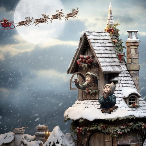 Santa Rooftop Digital Backdrop - Etsy