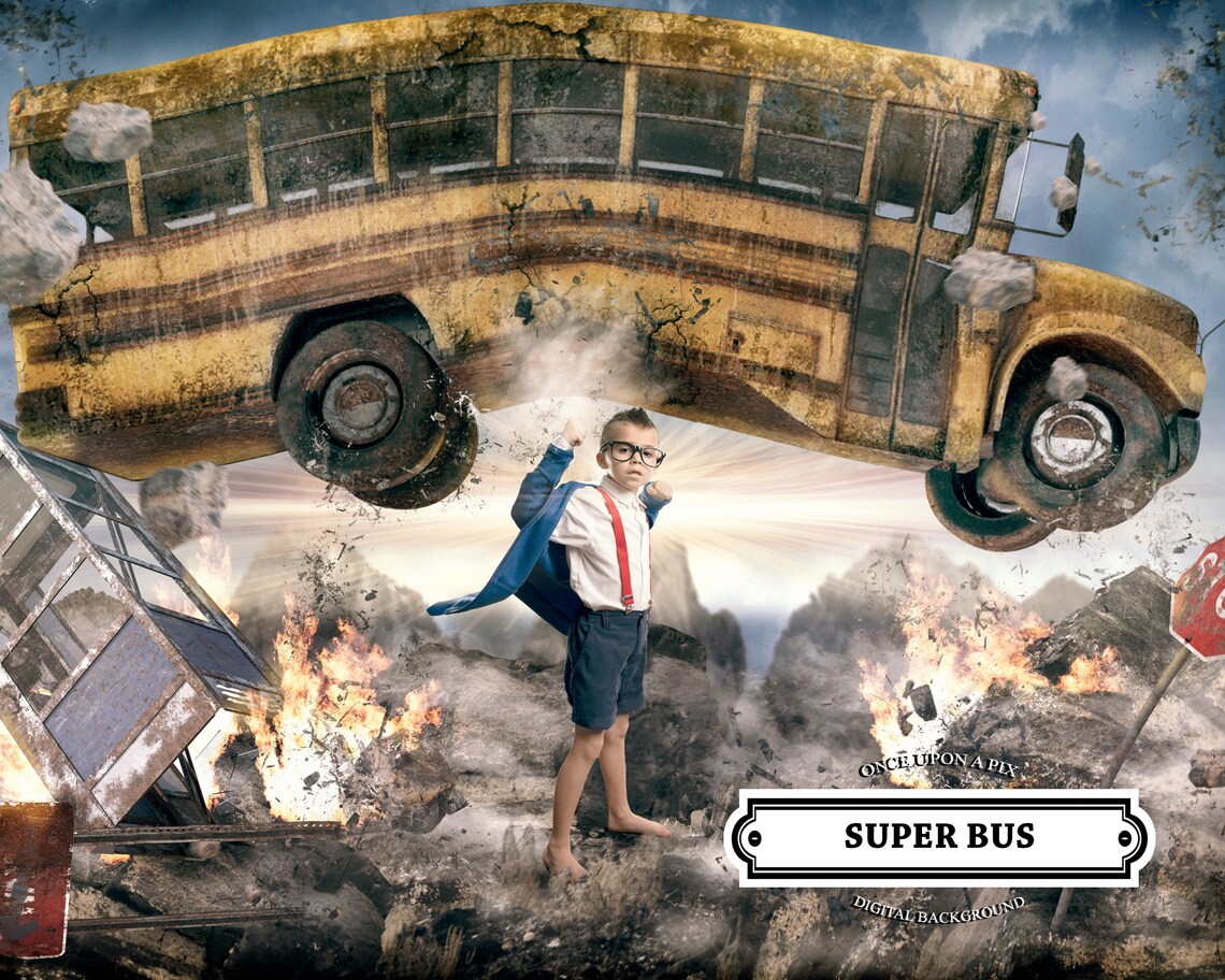 Bus Superhero Digital Background, or Digital Backdrop, Photo Background ...