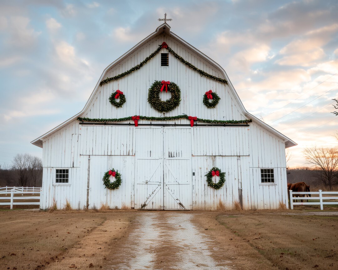 Christmas Backdrop Dynamic Barn Digital Background White Textured ...