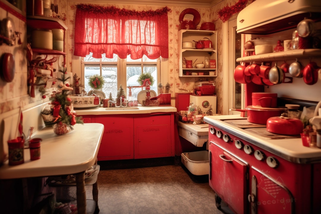 Red Depth Christmas Digital Backdrop Christmas Kitchen, Baking ...