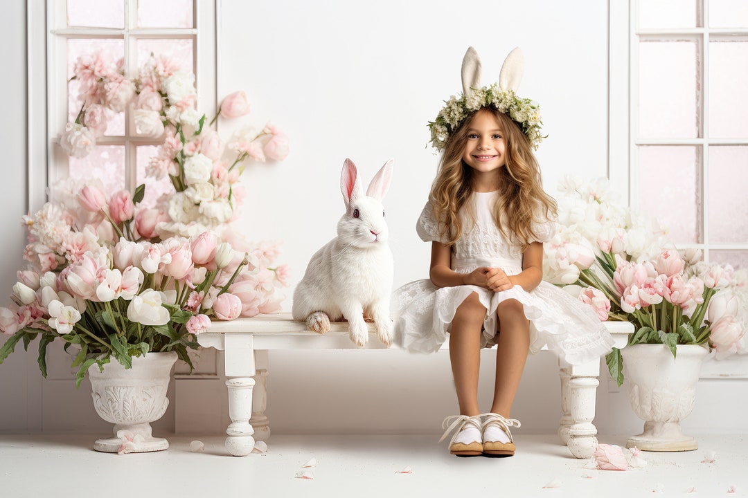 Enchanting Easter Bunny Digital Backdrop Spring Easter Bench Background ...