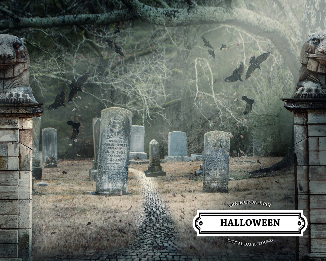 SALE Halloween Digital Background Cemetery Graveyard With - Etsy