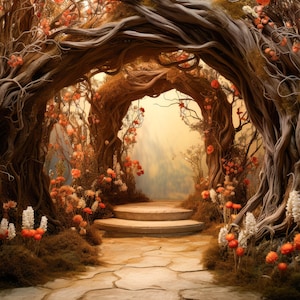 Digital Backdrop Fall Digital Background Twisted Vine Arch Painterly ...