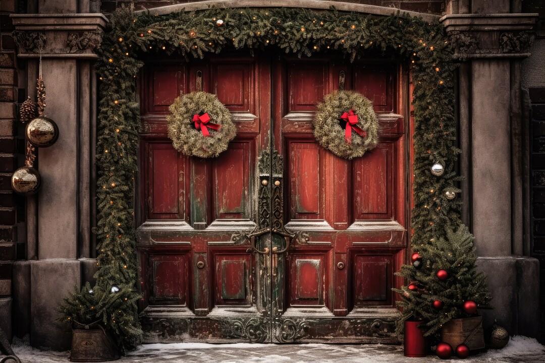 Christmas Backdrop Holiday Regency Doors Digital Backdrop, Family Photo ...