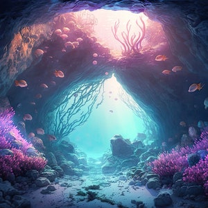 Mermaid Digital Backdrop Mermaid Digital, Painted Background Ocean ...