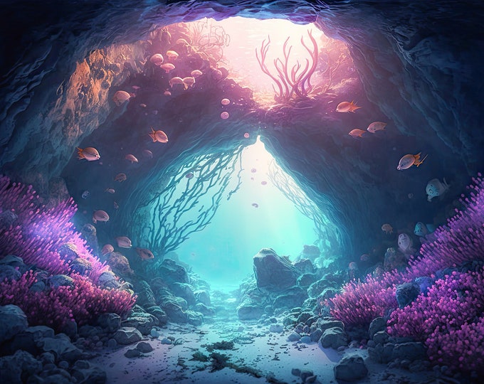 Mermaid Digital Backdrop Mermaid Digital, Painted Background Ocean ...