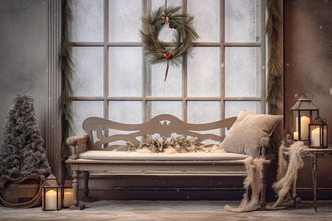 Digital Backdrop Christmas, Textured Grey Wood Bench Digital Christmas ...