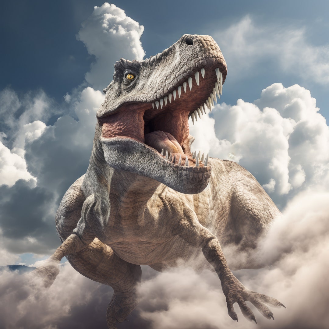 T-rex Digital Backdrop T-rex Background, Dinosaur Digital in the Clouds Backdrop Birthday T Rex ...