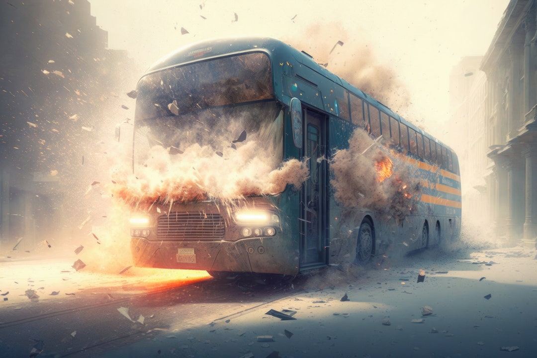 Exploding Bus Superhero Digital Background, Digital Backdrop, Superhero Overlays, Cosplay ...