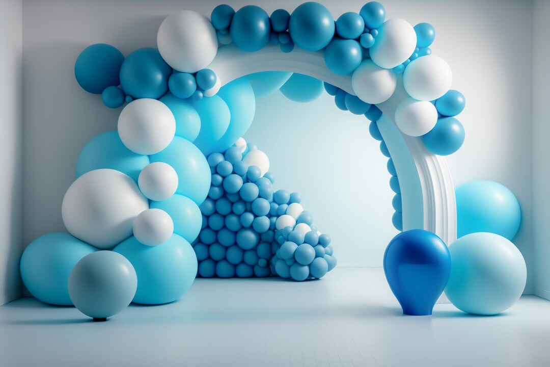 Blue Digital Backdrop Balloon Arch Celebration Digital Backdrops ...