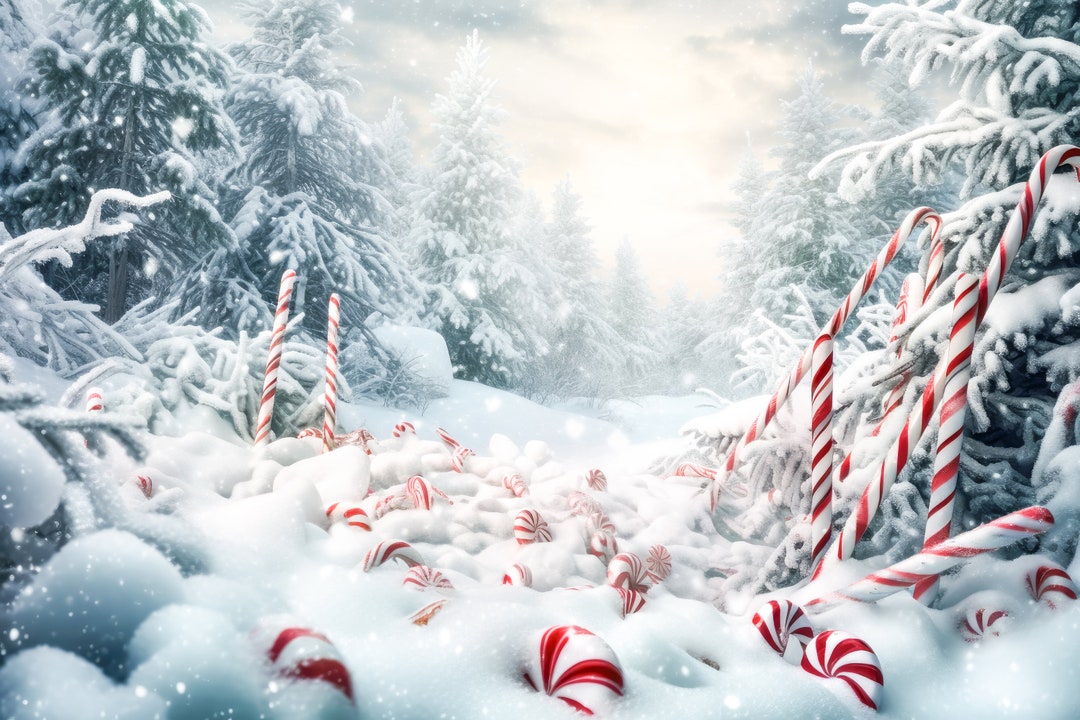 Christmas Digital Backdrop Oil Paint Style Peppermint Path Winter ...