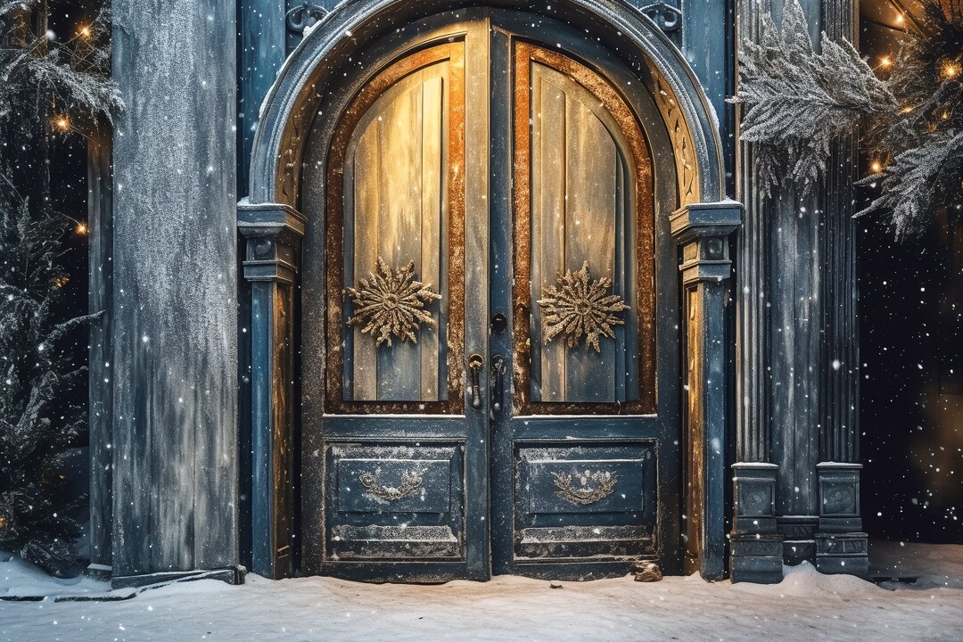 Christmas Backdrop Painted Regency Blue Doors Digital Backdrop, Family ...