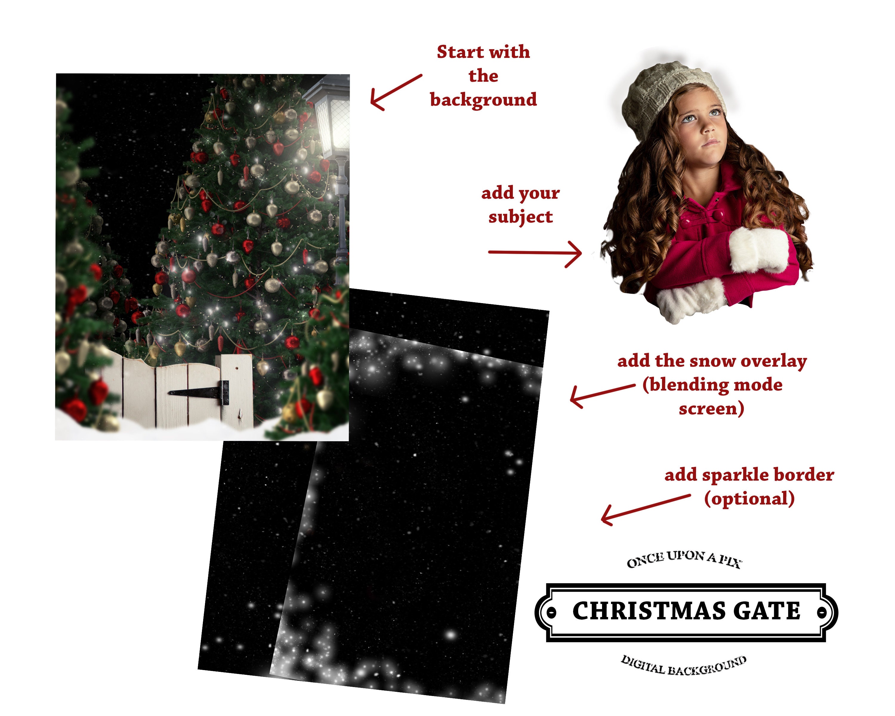 Portrait Christmas Digital Backdrop or Holiday Background. Includes All ...