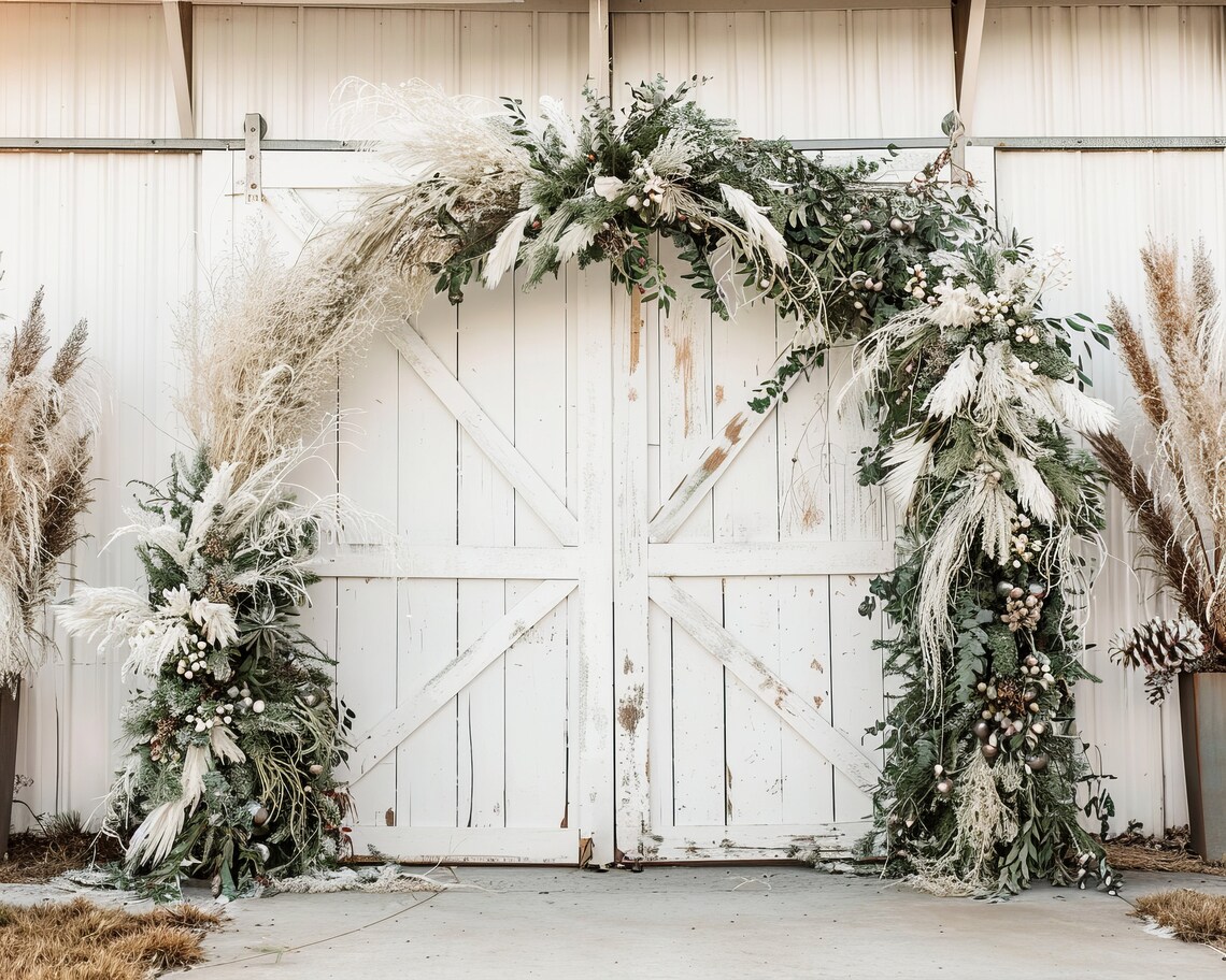 Winter Backdrop, Floral Arch Goth Barn Wall Digital Background White ...