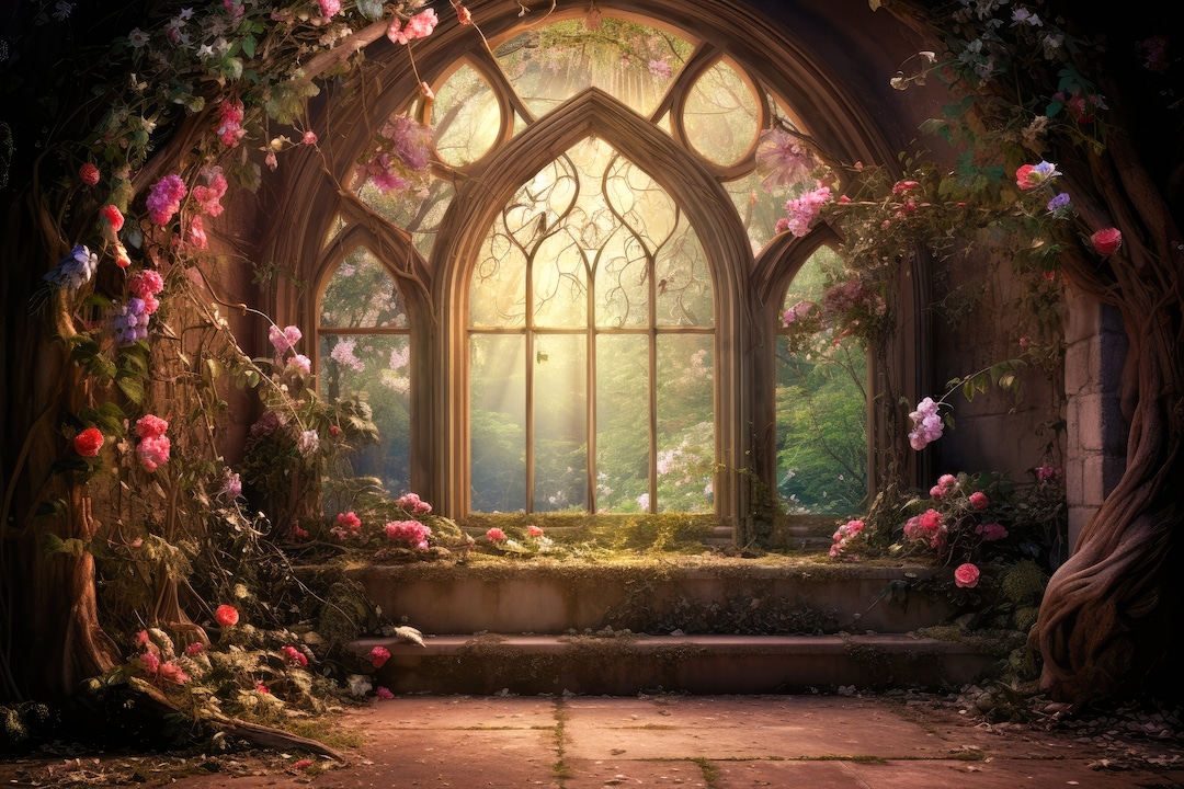 Painterly Digital Background Floral Window Digital Backdrop Fairy Tale ...