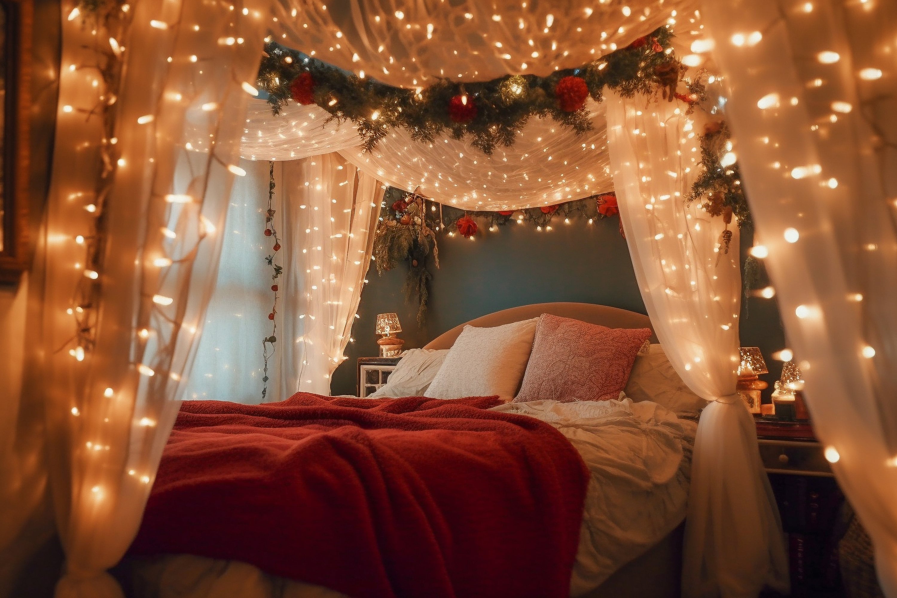Christmas Digital Backdrop Lighted Canopy Bed Digital Backdrop ...