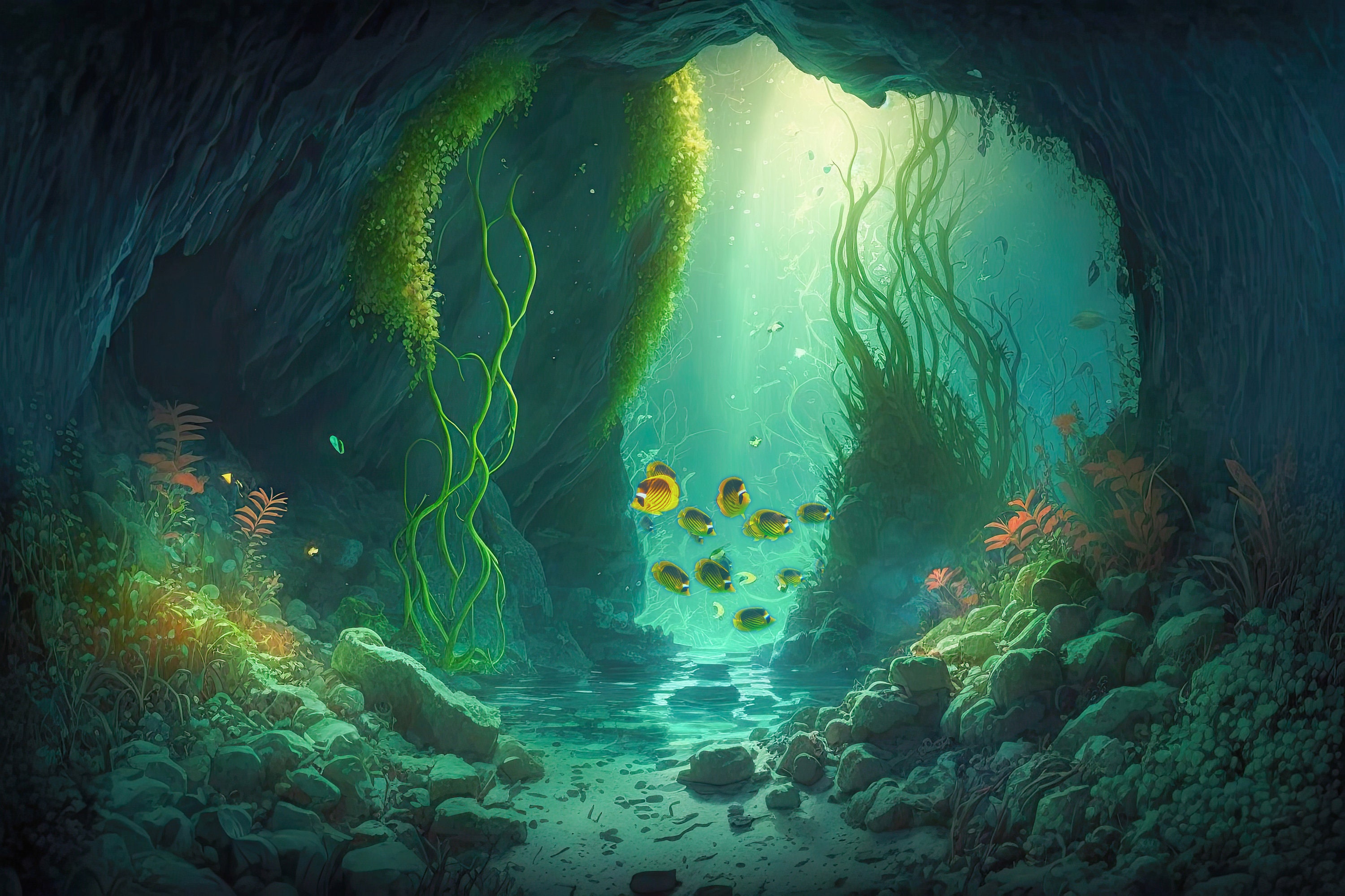 Mermaid Digital Backdrop Mermaid Digital, Painterly Background Ocean ...