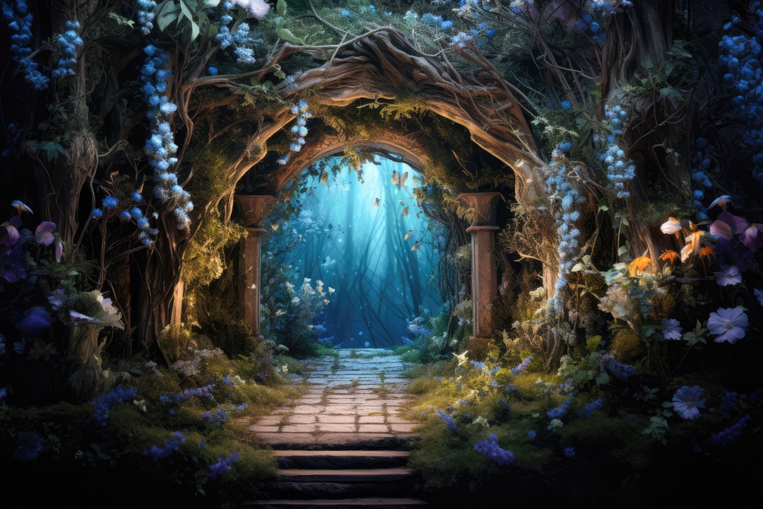 Fairies Mystic Blue Background Digital Backdrop Sparkle Fairy Tale Photography Fairies Steps ...