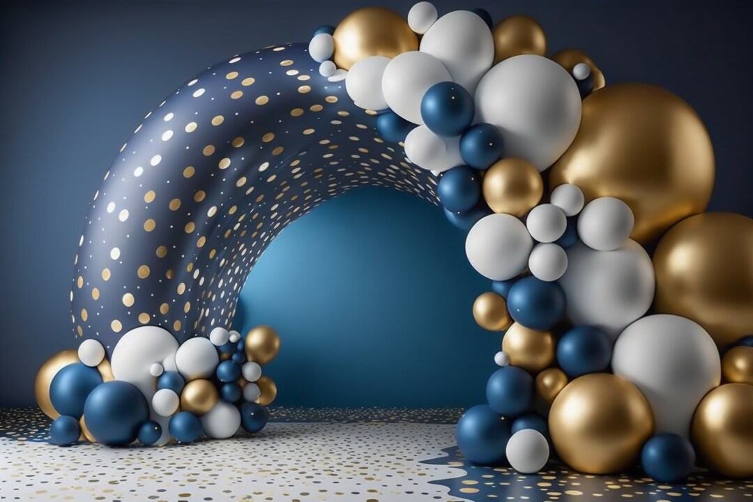 Blue Digital Backdrop Balloon Arch Celebration Digital Backgrounds ...