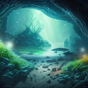 Mermaid Digital Backdrop Mermaid Digital, Painterly Background Ocean ...