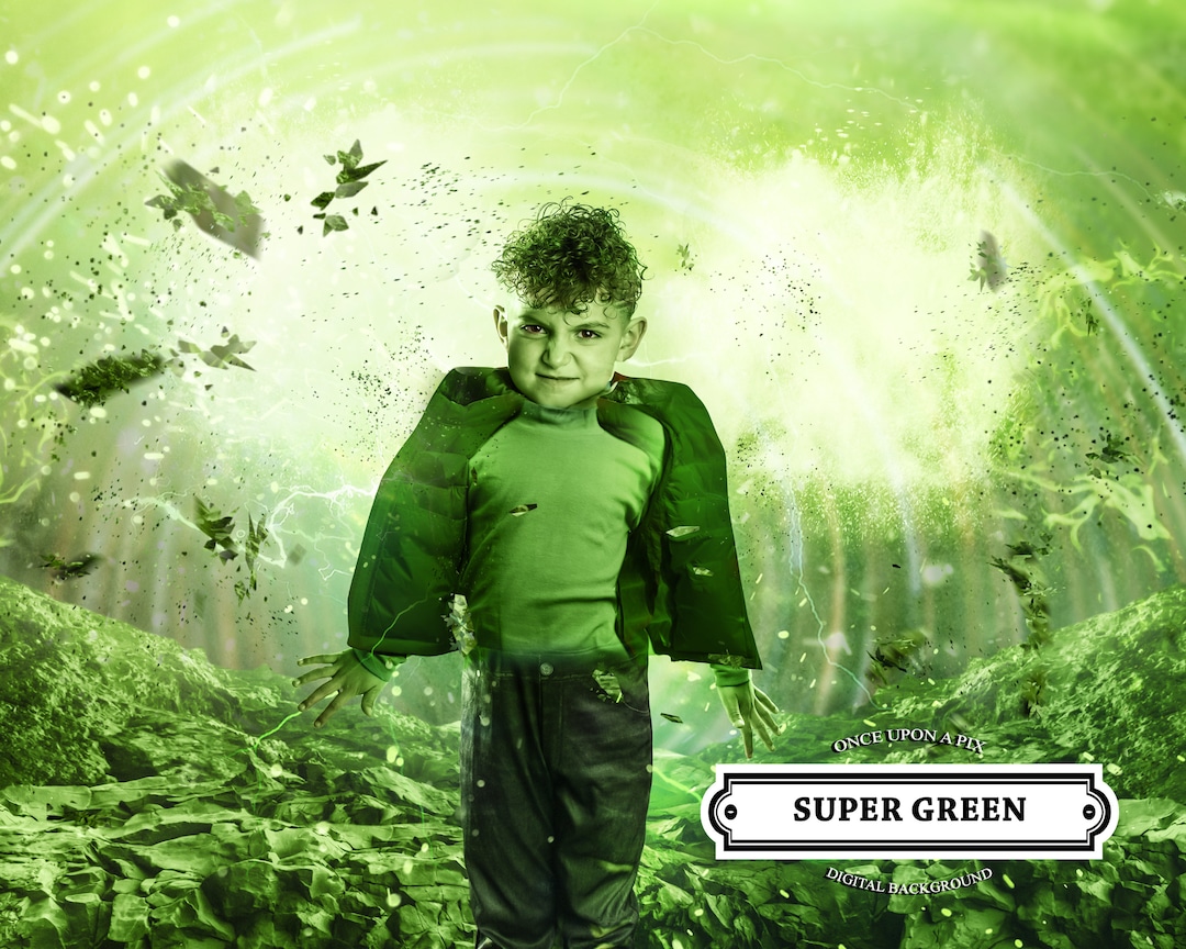 Superhero Digital Background, GREEN Backdrop, FREE Burst Debris Overlay ...