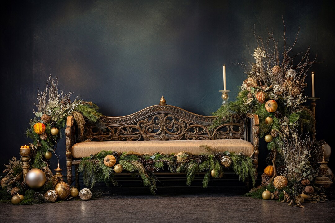 Azure Bench Pillow Seat Digital Backdrop, Christmas Digital Backgrounds ...