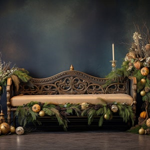 Azure Bench Pillow Seat Digital Backdrop, Christmas Digital Backgrounds ...