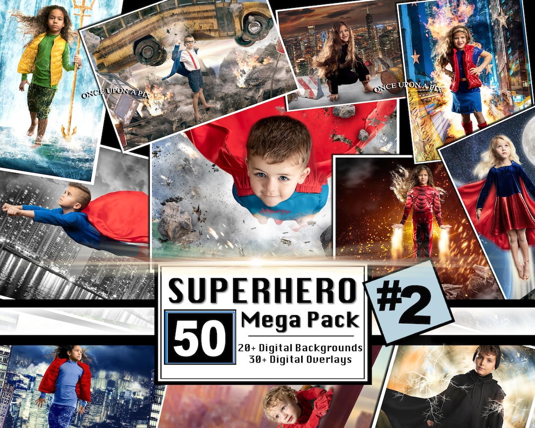 50 Set #2 Superhero Digital Backgrounds NOT AI, Digital Backdrops ...