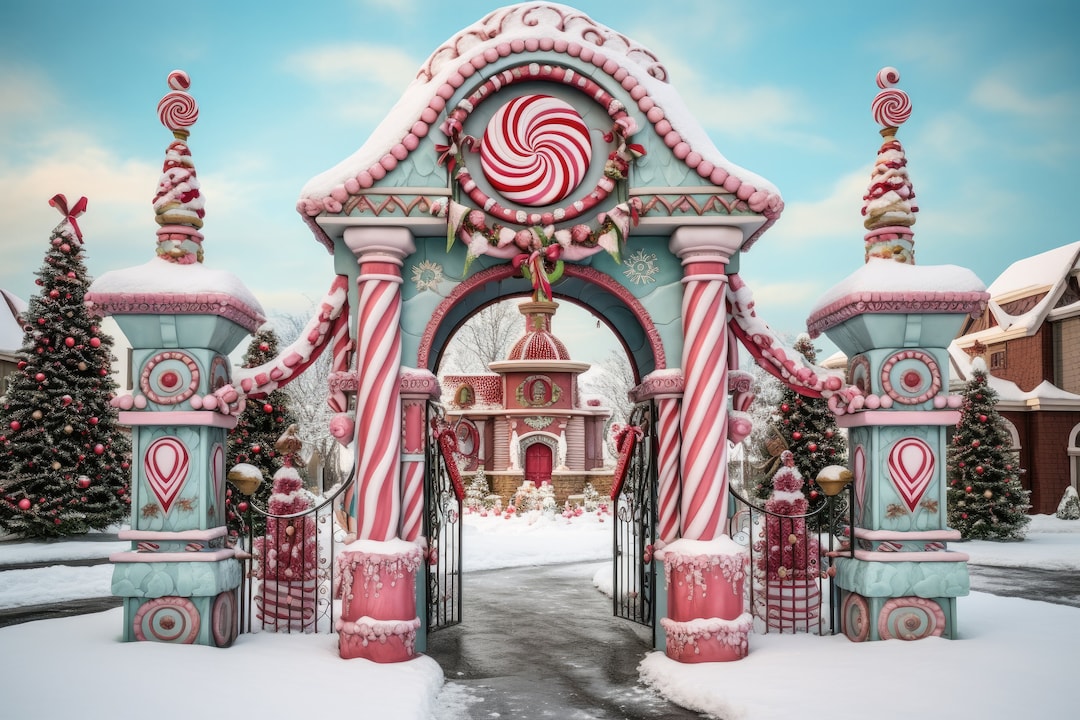 Christmas Digital Backdrop Peppermint Palace Digital Background Santa's ...