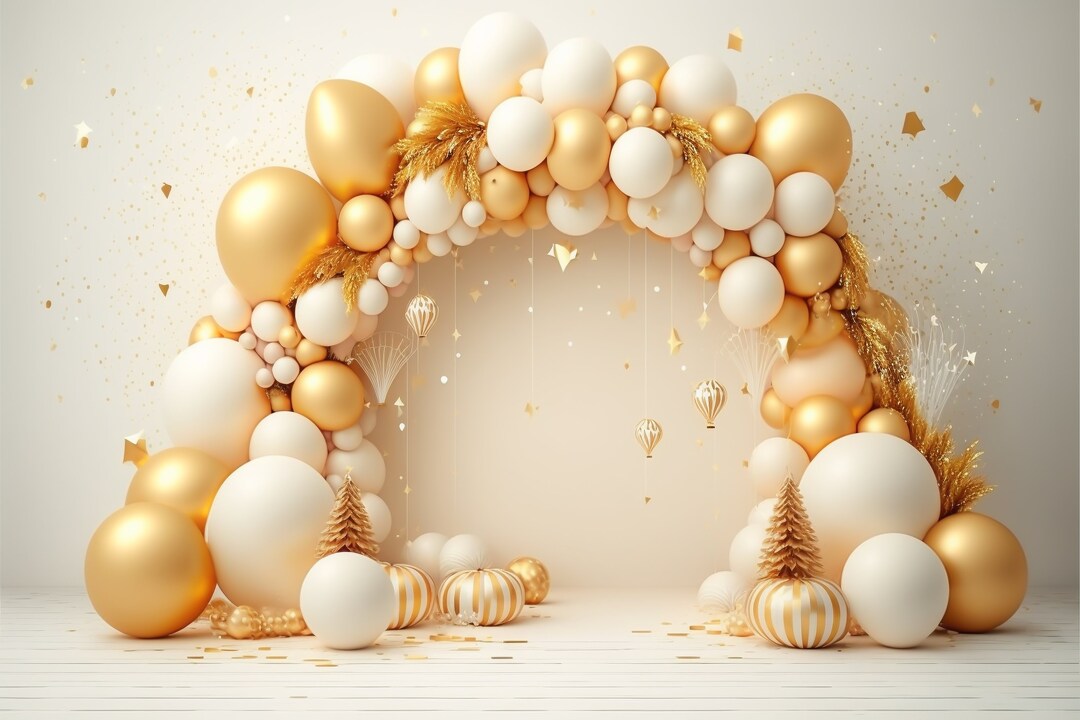 Gold Formal Christmas Digital Backdrop Balloon Arch Background Studio ...