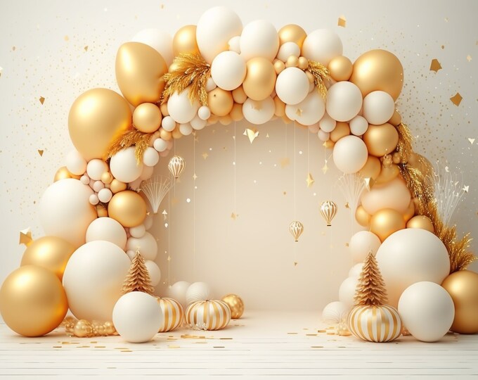 Gold Formal Christmas Digital Backdrop Balloon Arch Background Studio ...