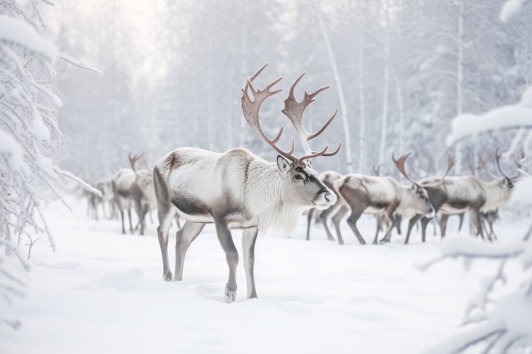 Digital Backdrop, Reindeer Christmas Digital Background, Snowy Winter ...